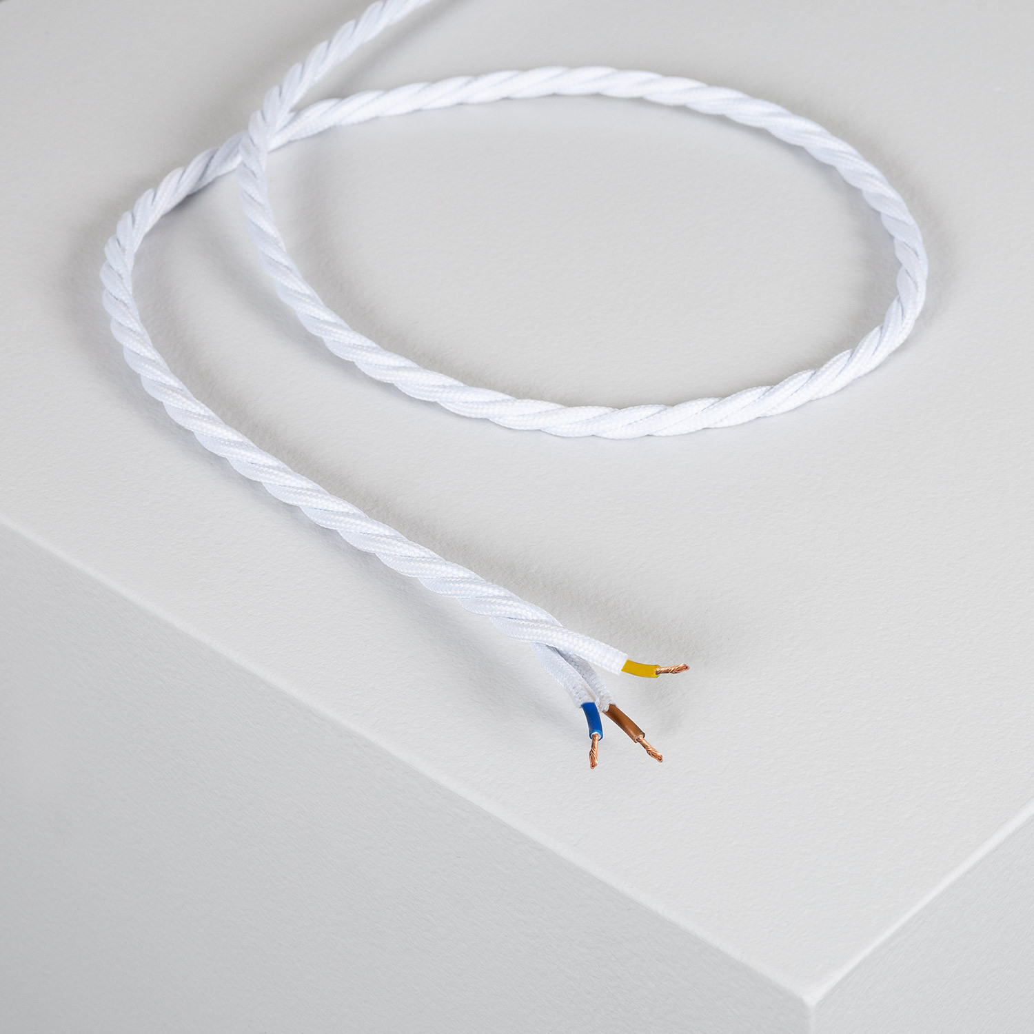 White Braided Electric Textile Cable - Ledkia